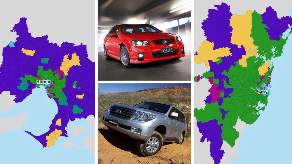 Commodores and Corollas abound! Data maps show most common cars by ...