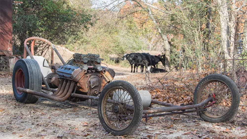 Abandoned for 50 years, this Hemi dragster was dug out of a forest ...